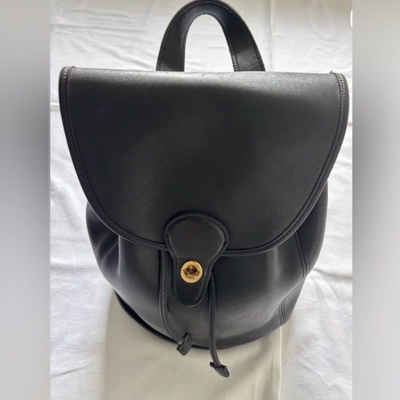 Coach | Bags | Vintage Coach Large Black Leather Backpack With Brass ...